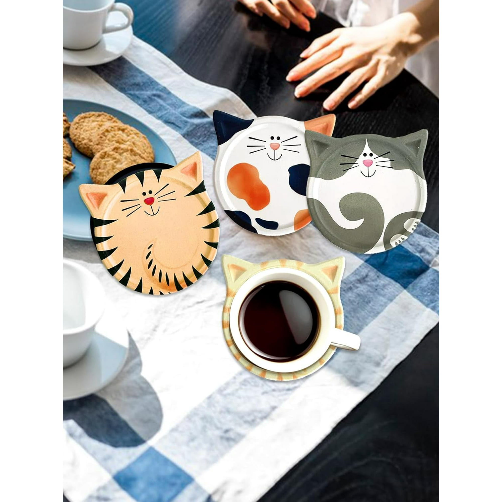 Click here for Salafire Set Of 4 Cute Cat Cup Coasters Mats  Funn... prices