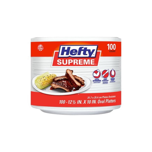 Hefty Supreme Disposable Styrofoam Dinner Trays, Oval Foam Plates (100 ...