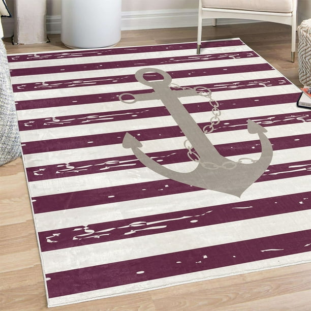 Striped Decorative Rug, Ship Anchor Chain Marine Life Inspired Lines ...