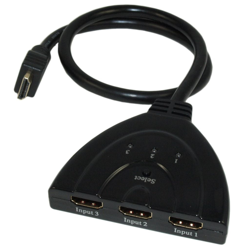 3 port hdmi switch, auto-sense & push-button w/22in pigtail with 3d ...