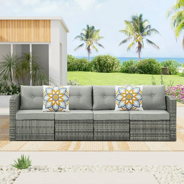 Royalcraft 4 Pieces PE Light Grey Wicker Outdoor Furniture,Patio Sofa ...