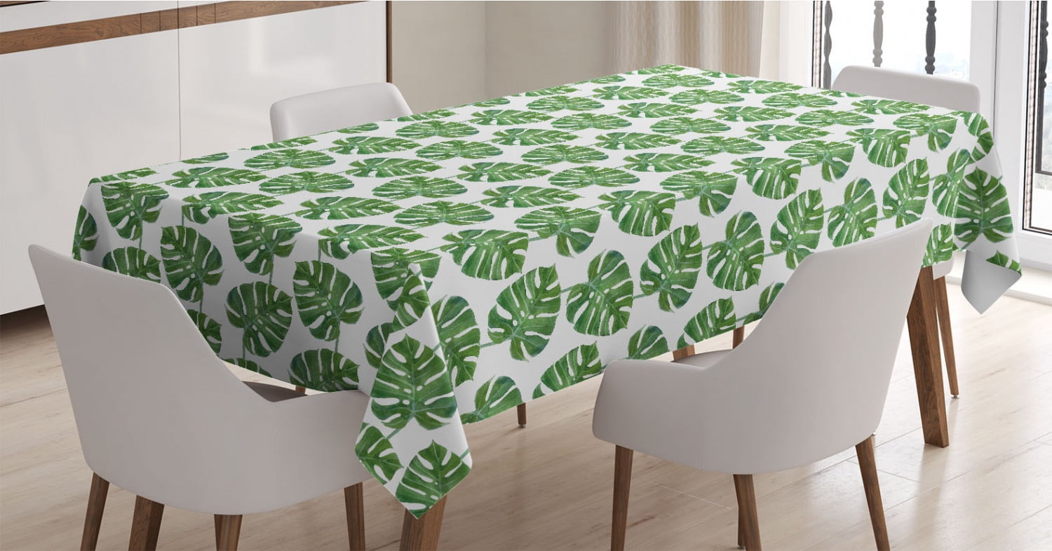 Jungle Leaves Tablecloth, Silhouettes of Wide Monstera Fronds with ...