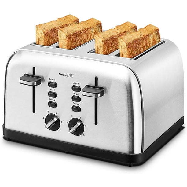 Geek Chef Toaster 4 Slice, Extra Wide Slots Four Slice Toaster, Bagel ...