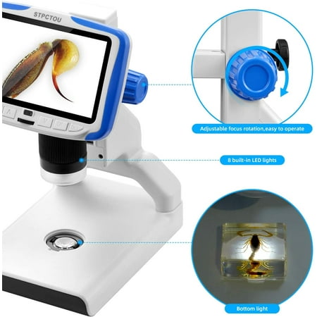 STPCTOU LCD Digital Microscope 5 Inch FHD Screen 200X Magnification ...