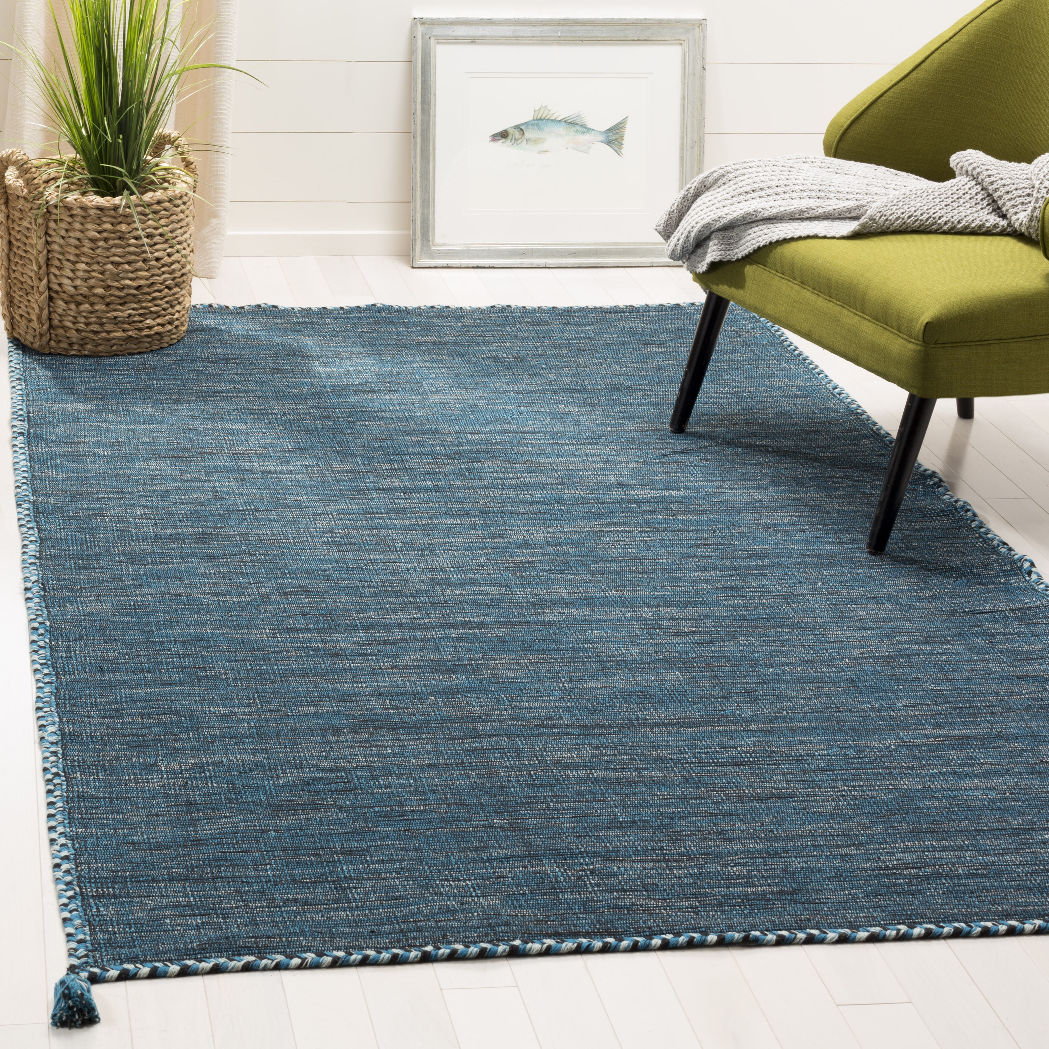 SAFAVIEH Montauk Bijar Jace Solid Soft Braided Cotton Area Rug, Blue ...