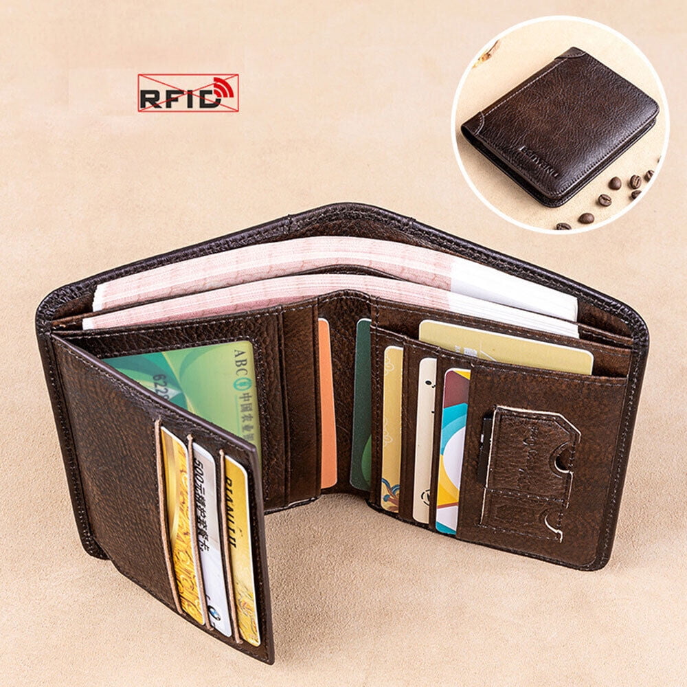 Genuine Leather Men's Trifold Wallet RFID Blocking Credit Card Holder ...