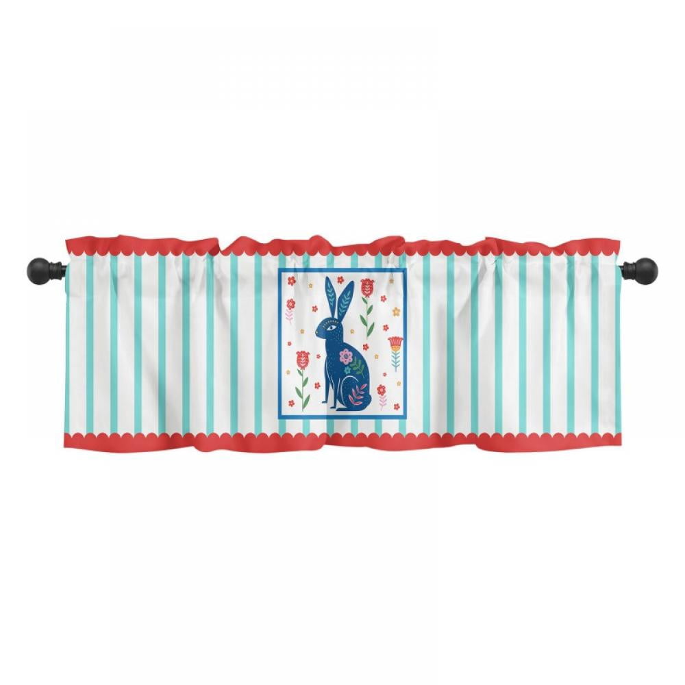 Easter Curtains Valance, Spring Rabbit Colorful Eggs Flower Pattern Rod ...