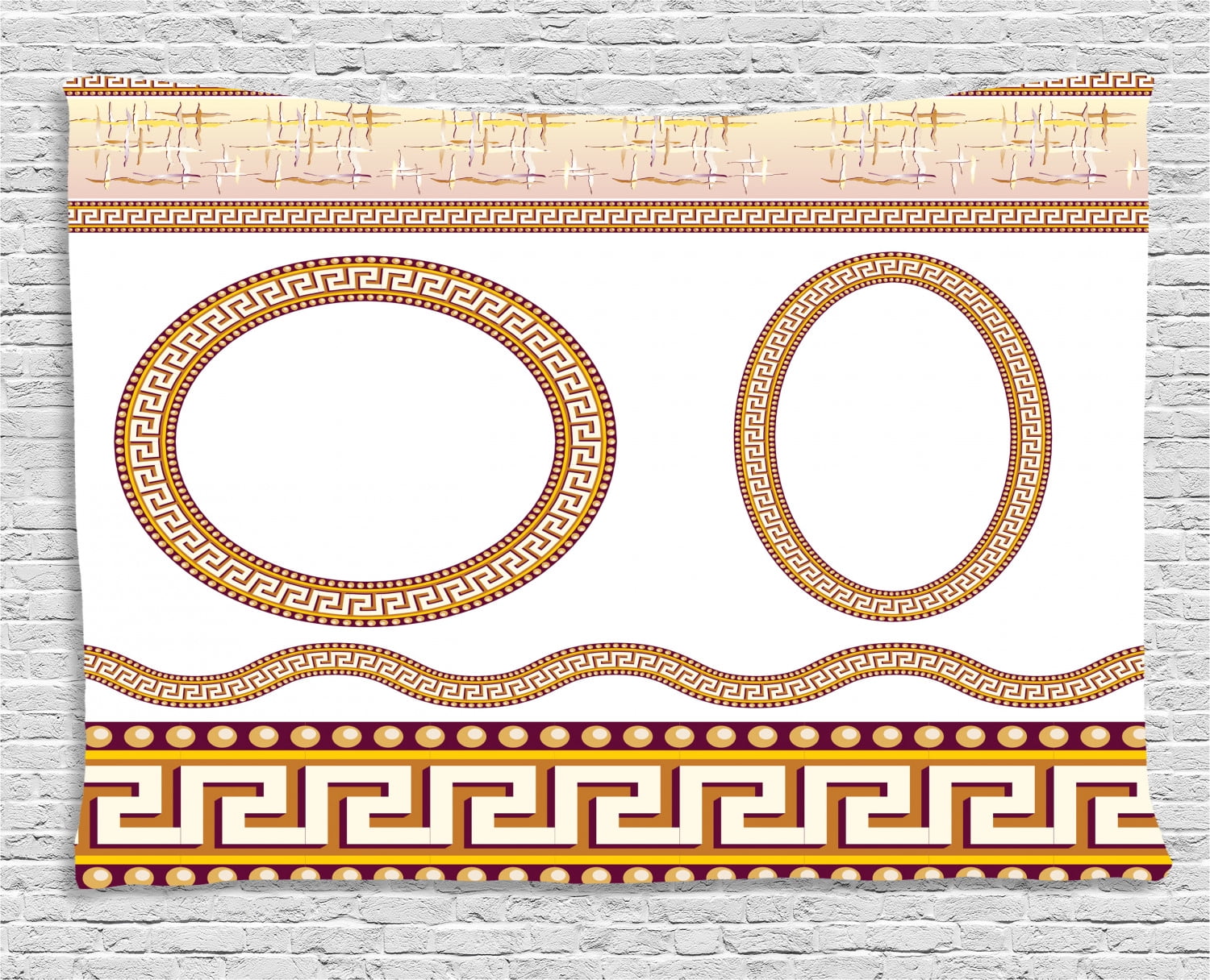 Greek Key Tapestry, Ancient Fret Pattern in Oval and Circle Shapes Wavy ...