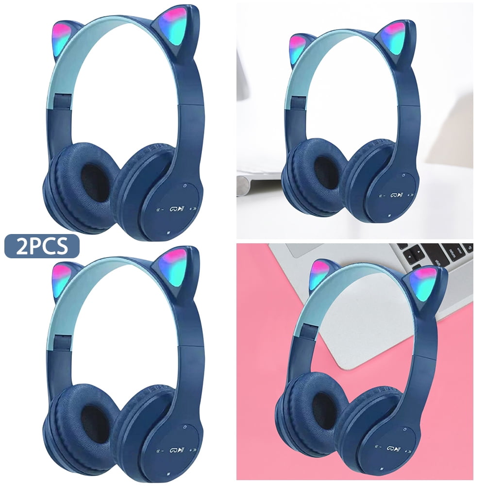 Gaming Headset Cat Ear Over-Ear Stereo Bass para PC (Azul oscuro ...