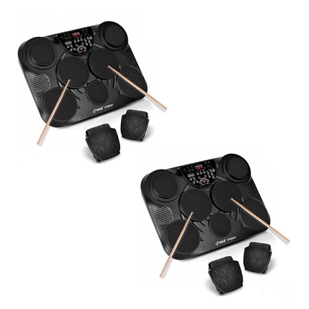 Pyle Pro Electronic Drum Portable Tabletop 7 Pad Digital Musical Set (2 ...