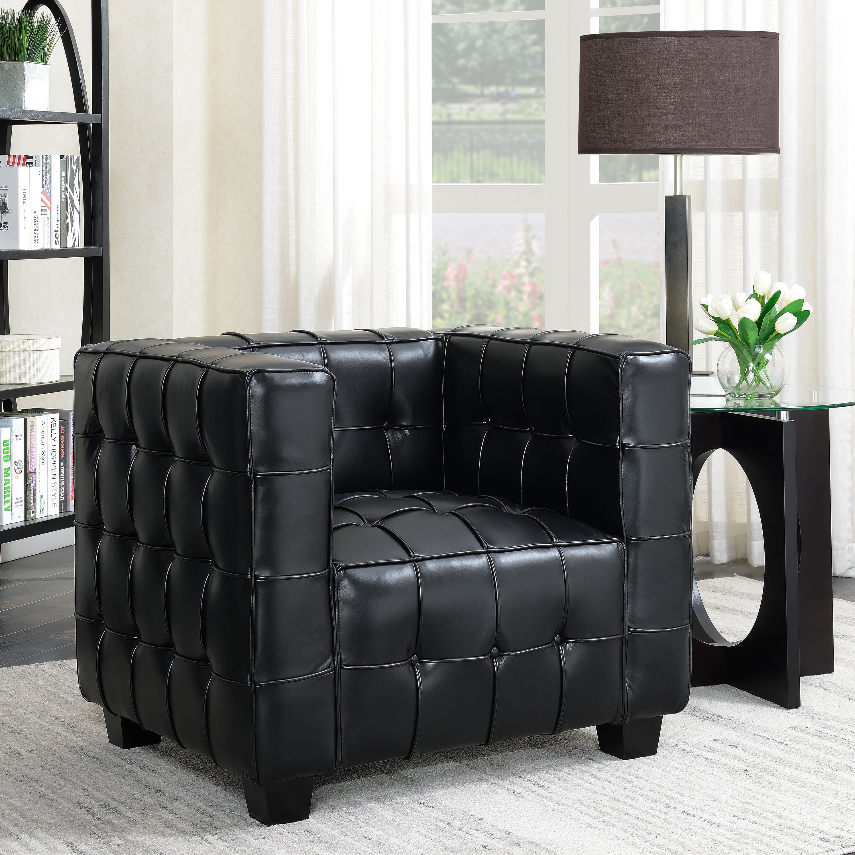 Modern Leather Button Tufted Tuxedo Armchair, Black - Walmart.com
