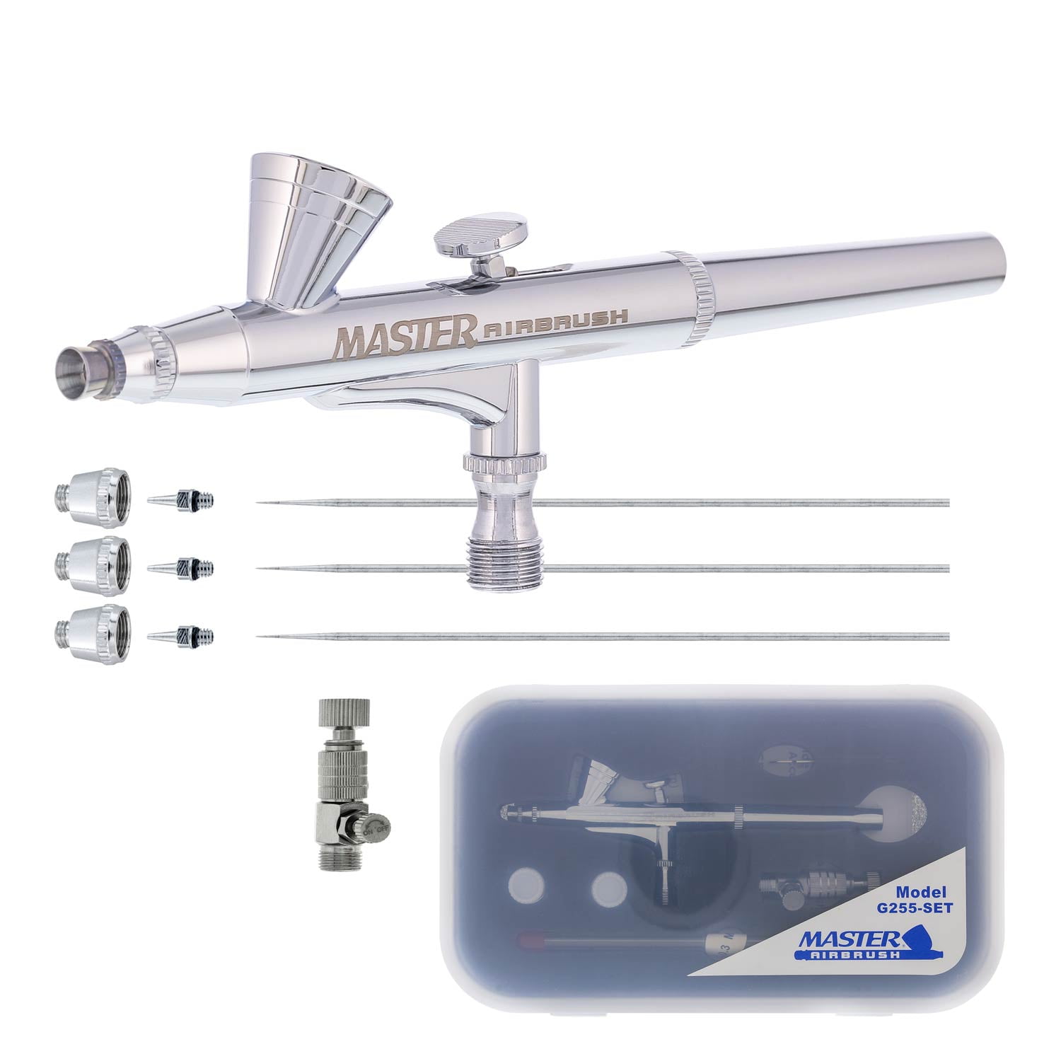 3 Tip MASTER G255 Dual-Action AIRBRUSH PRO SET KIT Auto Paint Nail ...