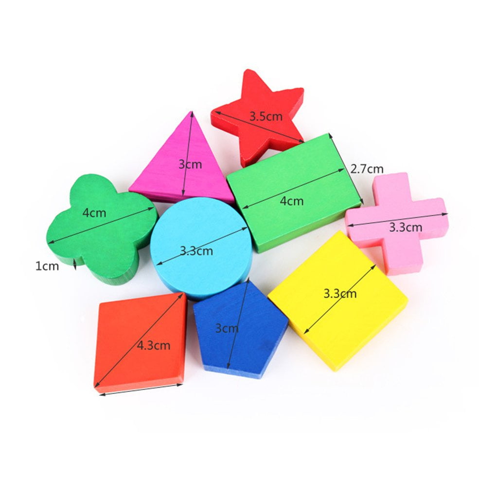 Non-toxic Wooden Geometry Blocks Shape Color Recognition Early Learning ...