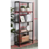 Gray Wood & Black Metal Frame Transitional 5 Tier Shelf Storage ...
