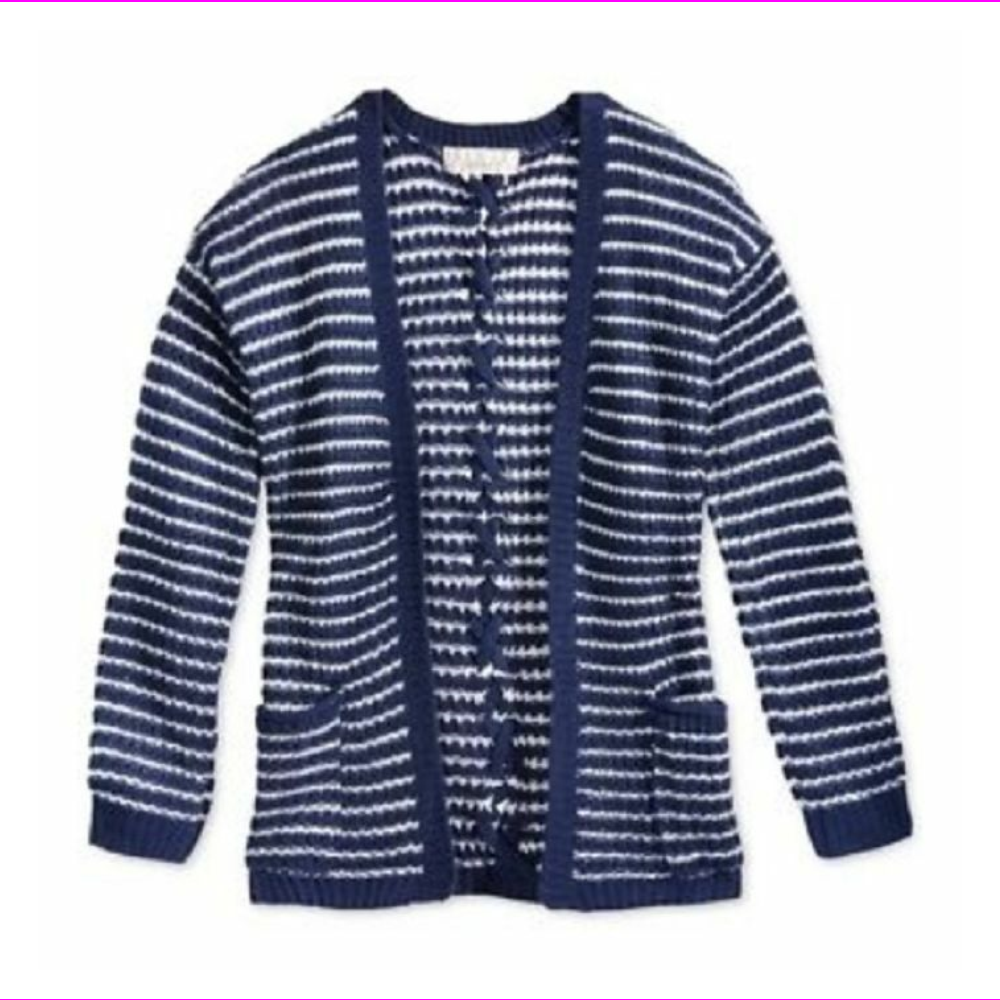Pink Republic Girls Striped Open Front Cardigan , Size S, Navy/Ivory ...