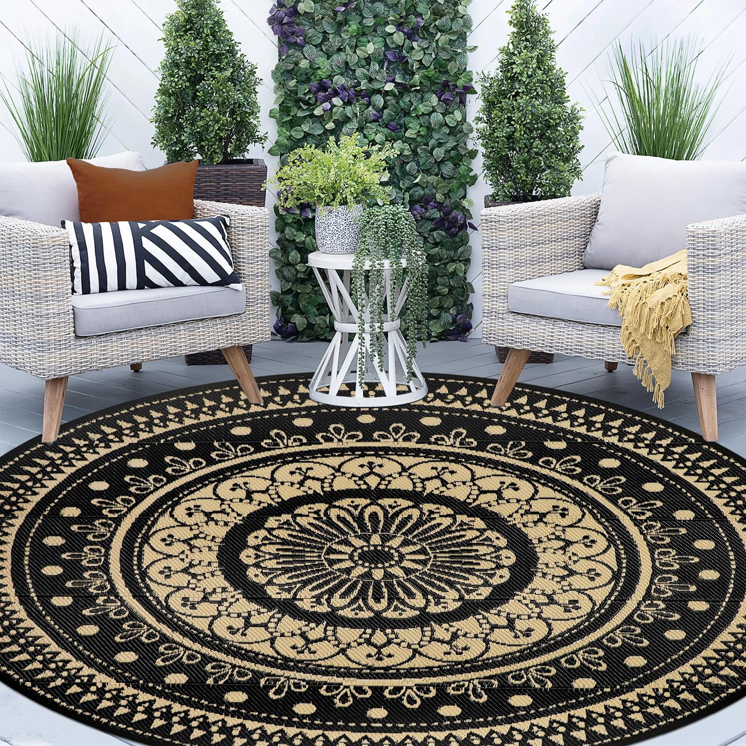 Click here for Cekene Round Outdoor Rugs For Patio 8ft Waterproof... prices