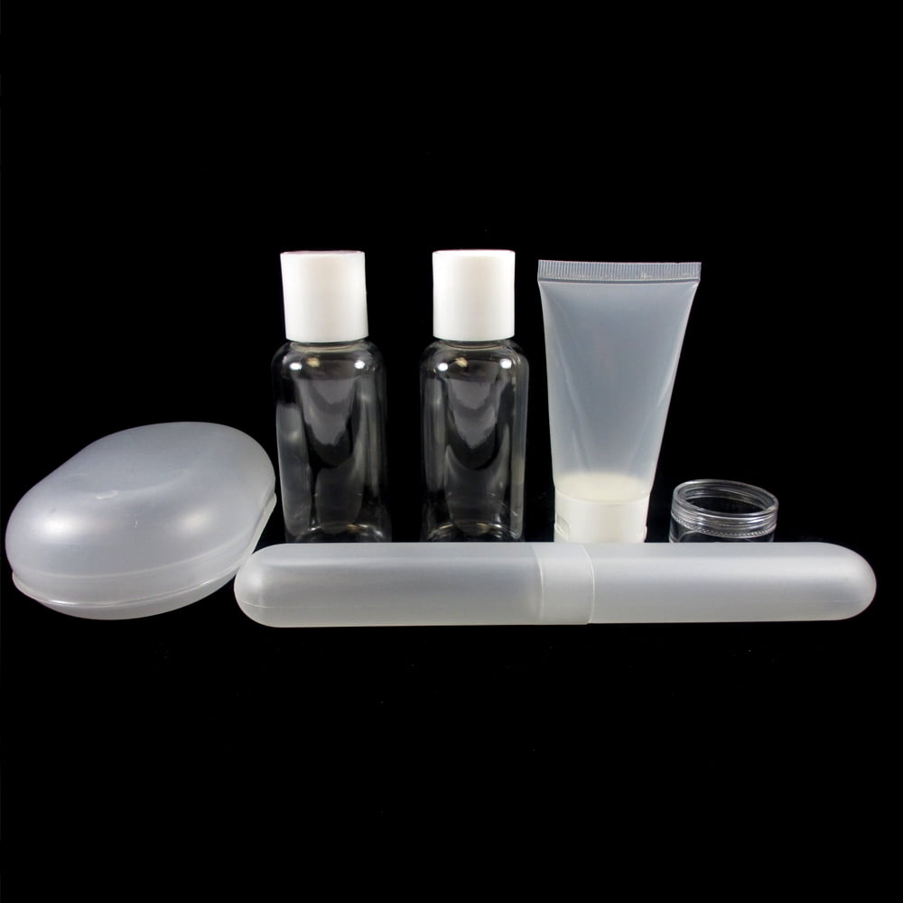 6 Pc Travel Kit Bottles Container Toothbrush Soap Cream Squeeze Empty ...