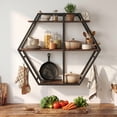 Gymax Hexagon Shelf for Wall 3-Tier Geometric Bookcase w/4 S-Shaped ...