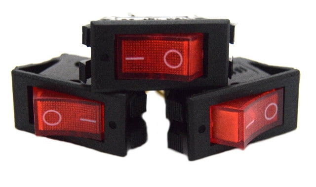 3 pack 12 Volt Lightning RED LED Rocker Mini Switch On Off Car ...