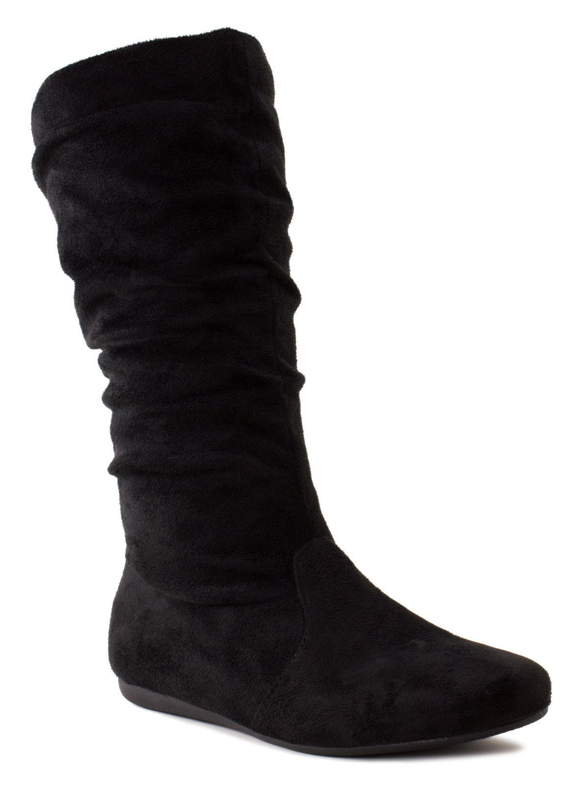 New Girls Slouch Comf Tall Midcalf Suede Winter Boots Shoes (2, Black ...