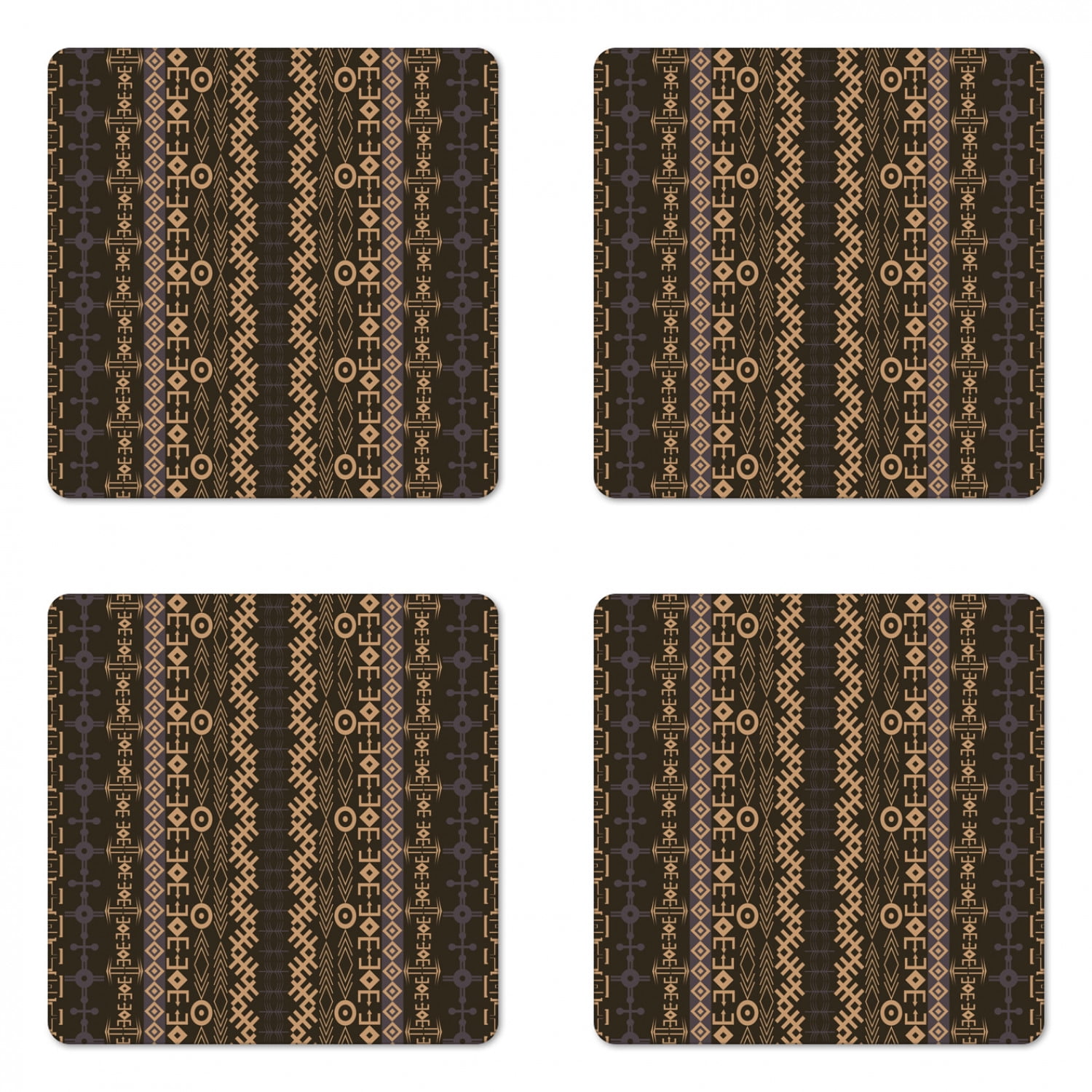 African Coaster Set of 4, Traditional Pattern Geometric Shapes Arrows ...