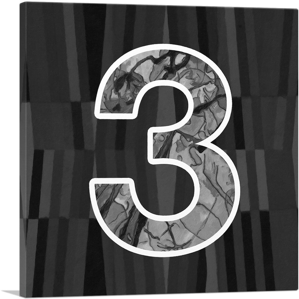 ARTCANVAS Modern Black White Alphabet Number 3 Three Numeral Canvas Art ...