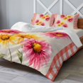 4 Piece Duvet Cover Set Cal king, Farm Pink Yellow Daisy on Retro Linen ...