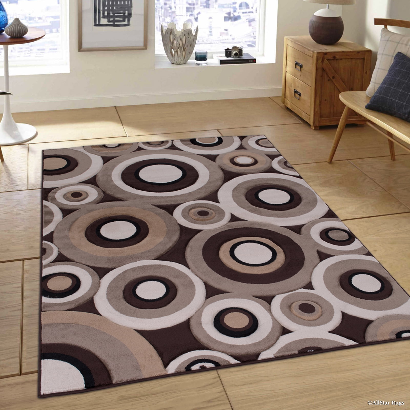Allstar Brown Carved Circles Modern Geometric Area Rug (7' 9" x 10' 5 ...