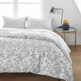 4 Piece Duvet Cover Set Full, Watercolor Grey Flower Leaves on White ...