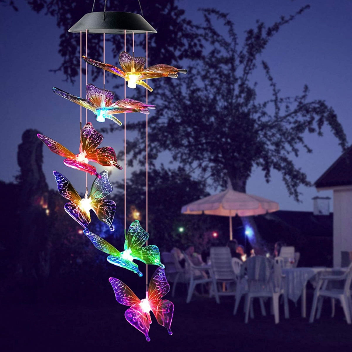 Yous Auto LED Solar Butterfly Wind Chime,Changing Color Waterproof ...