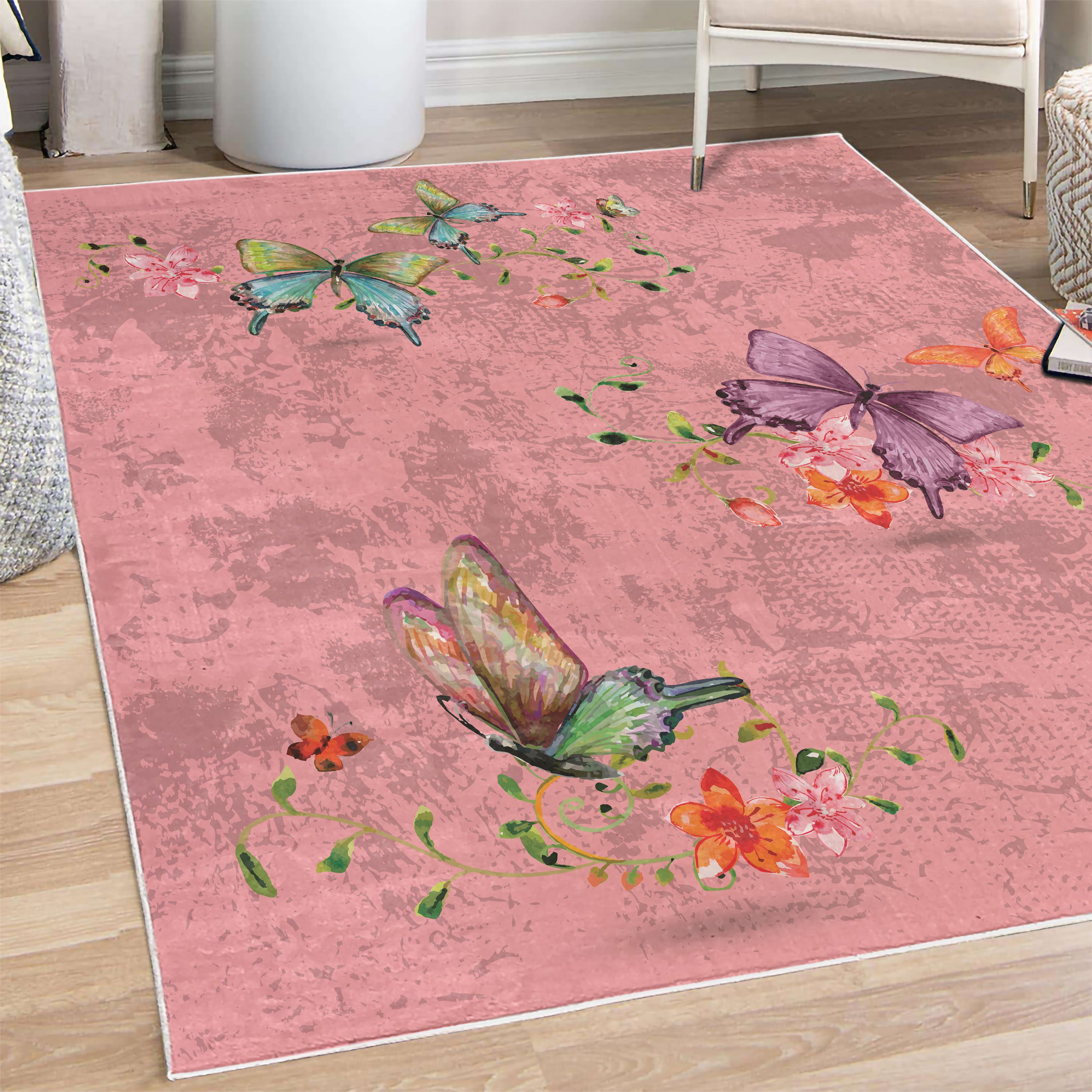 Butterfly Decorative Rug, Springtime Flying Moths on Vintage Style ...