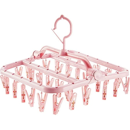 Xizioo Foldable Clip Hangers with 32 Clips,Clothes Drying Rack with ...