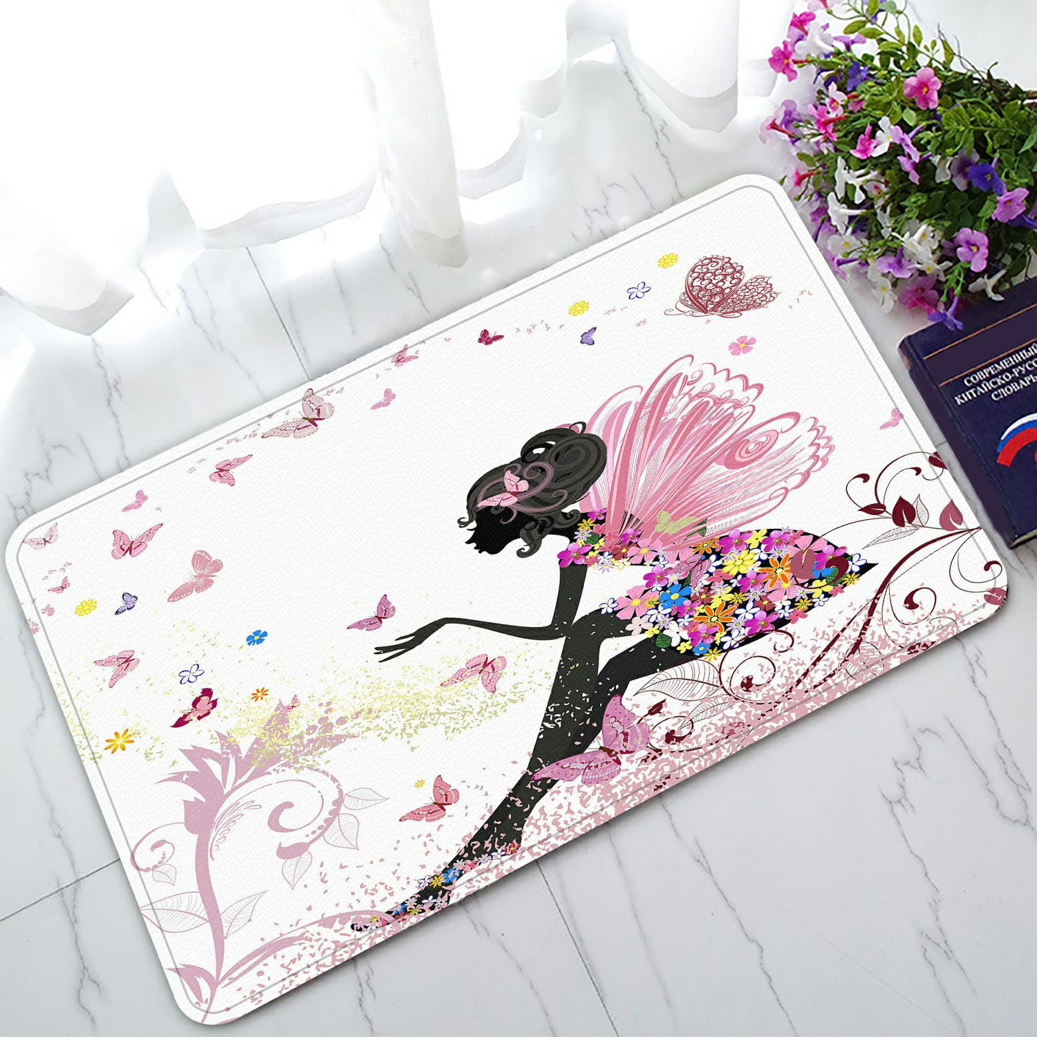 ABPHQTO Flower Fairy Butterflies Doormat Entrance Rug Area Rug Floor ...