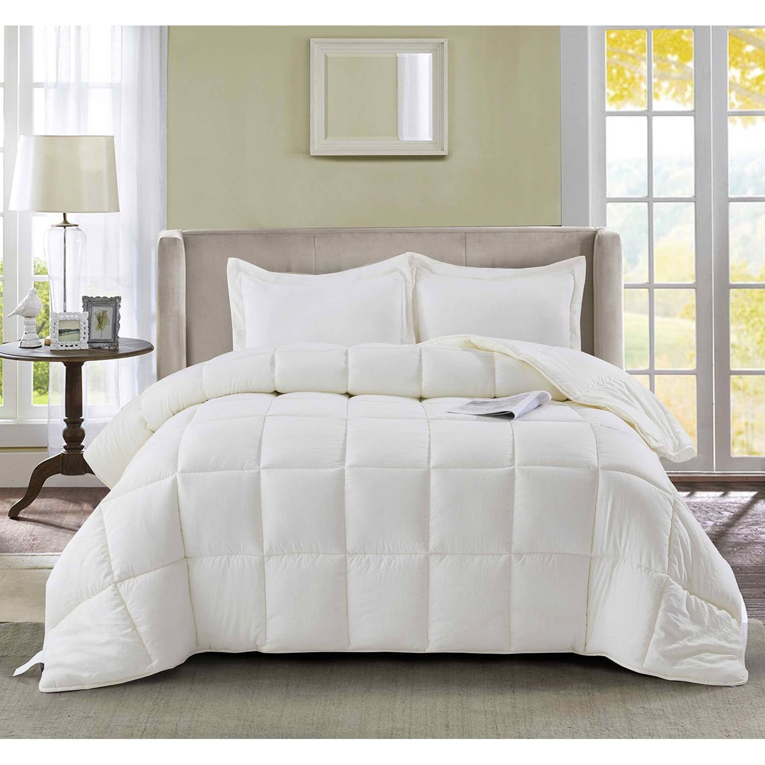 King Size Off White 3 Piece Microfiber Reversible Comforter Set ...