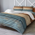 4 Piece Duvet Cover Set Twin, Farmhouse Blue Brown Beige Wood Soft ...