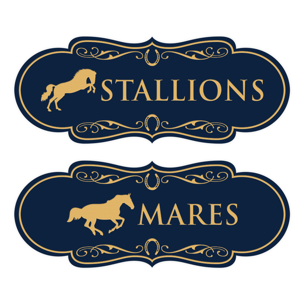 Designer Stallions and Mares, Restroom Signs, Set of 2 (Navy Blue/Gold ...
