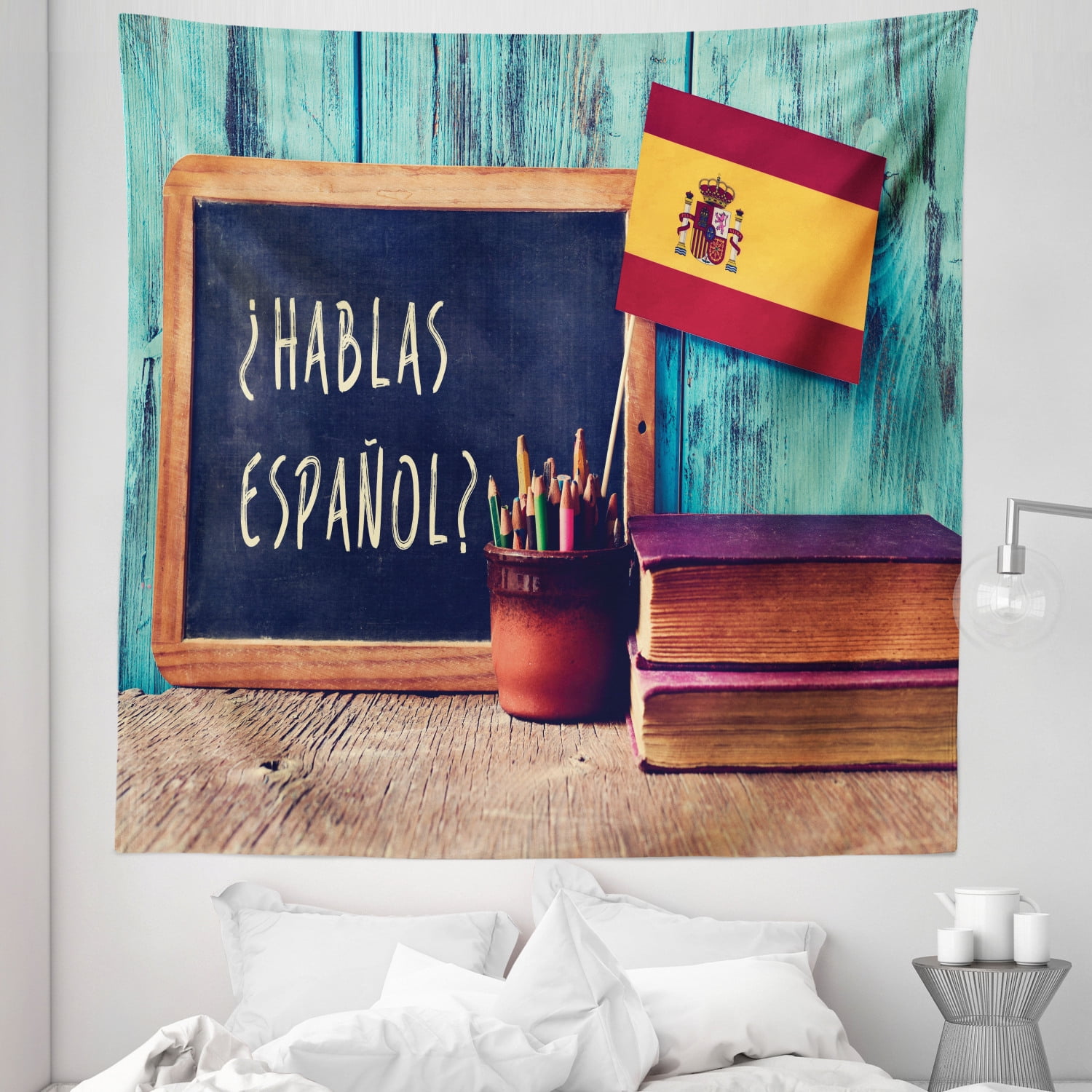 Spain Tapestry, Learning Spanish Chalkboard with Hablas Espanol ...
