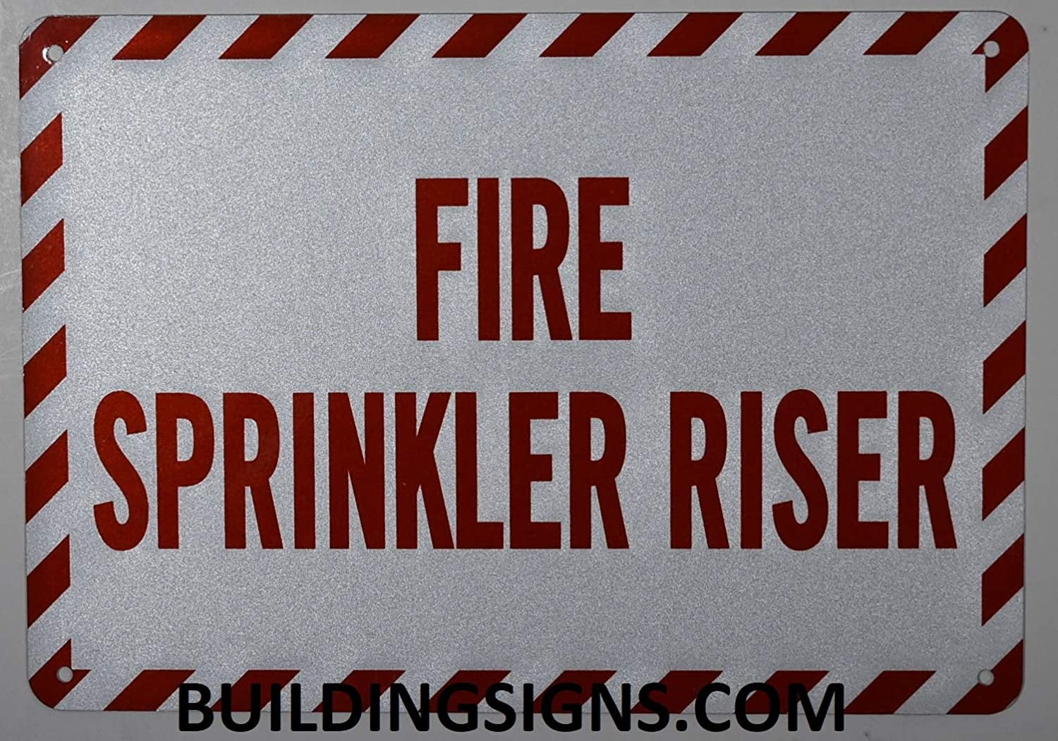 FIRE Sprinkler Riser Sign (White, Reflective !!, Aluminium, Size 7X10 ...