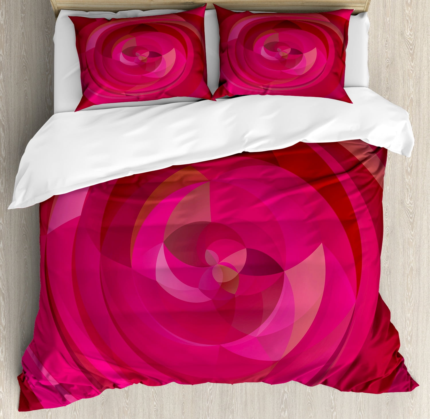 Hot Pink Duvet Cover Set Queen Size, Abstract Vortex with Swirls and ...