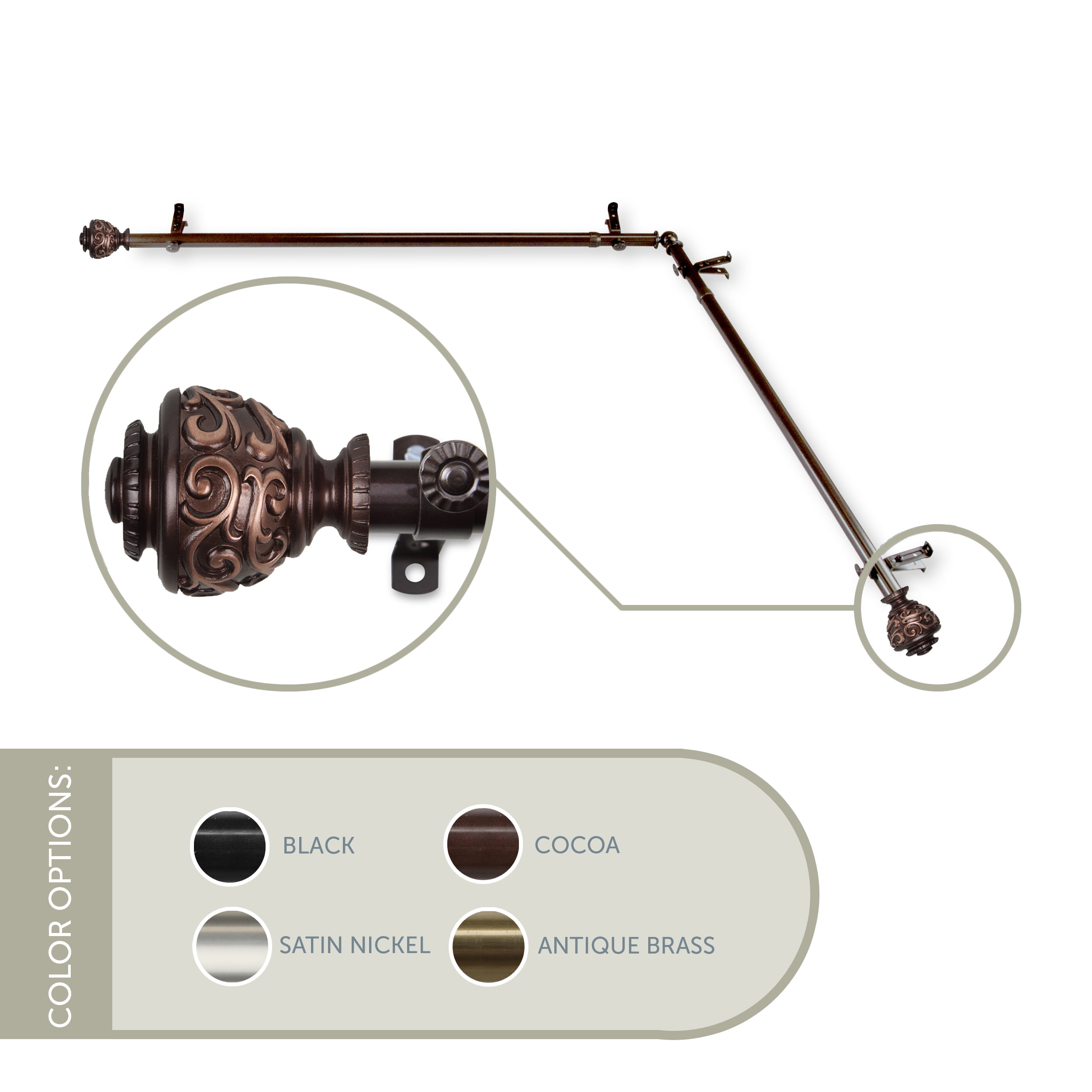 13/16" Dia Adjustable Corner Window Single Curtain Rod 66 to 120" (each ...