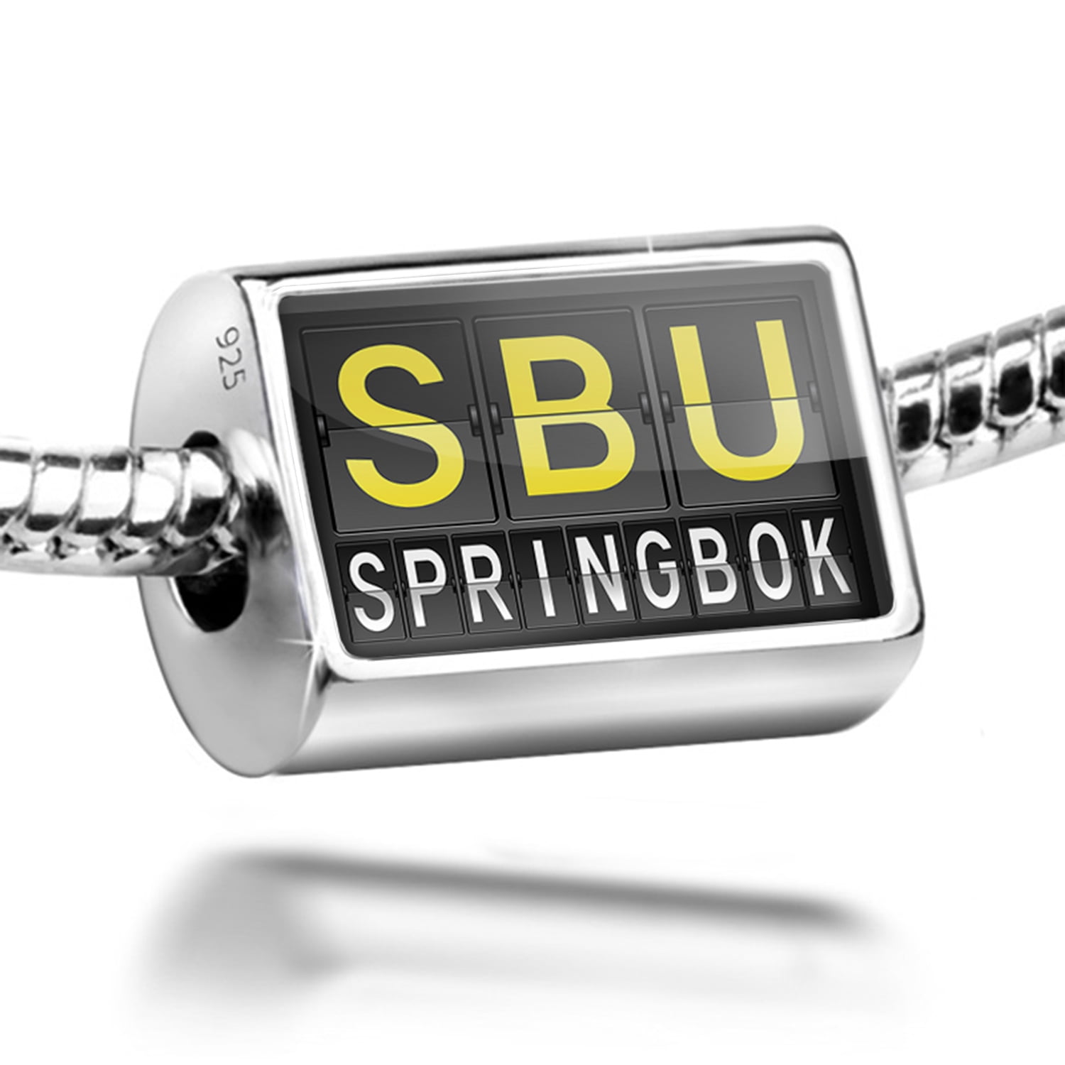 Neonblond Charm SBU Airport Code for Springbok 925 Sterling Silver Bead ...