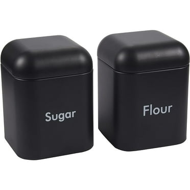 Juvale Coffee Tea Sugar Container Set Black Iron Canisters with Bamboo ...