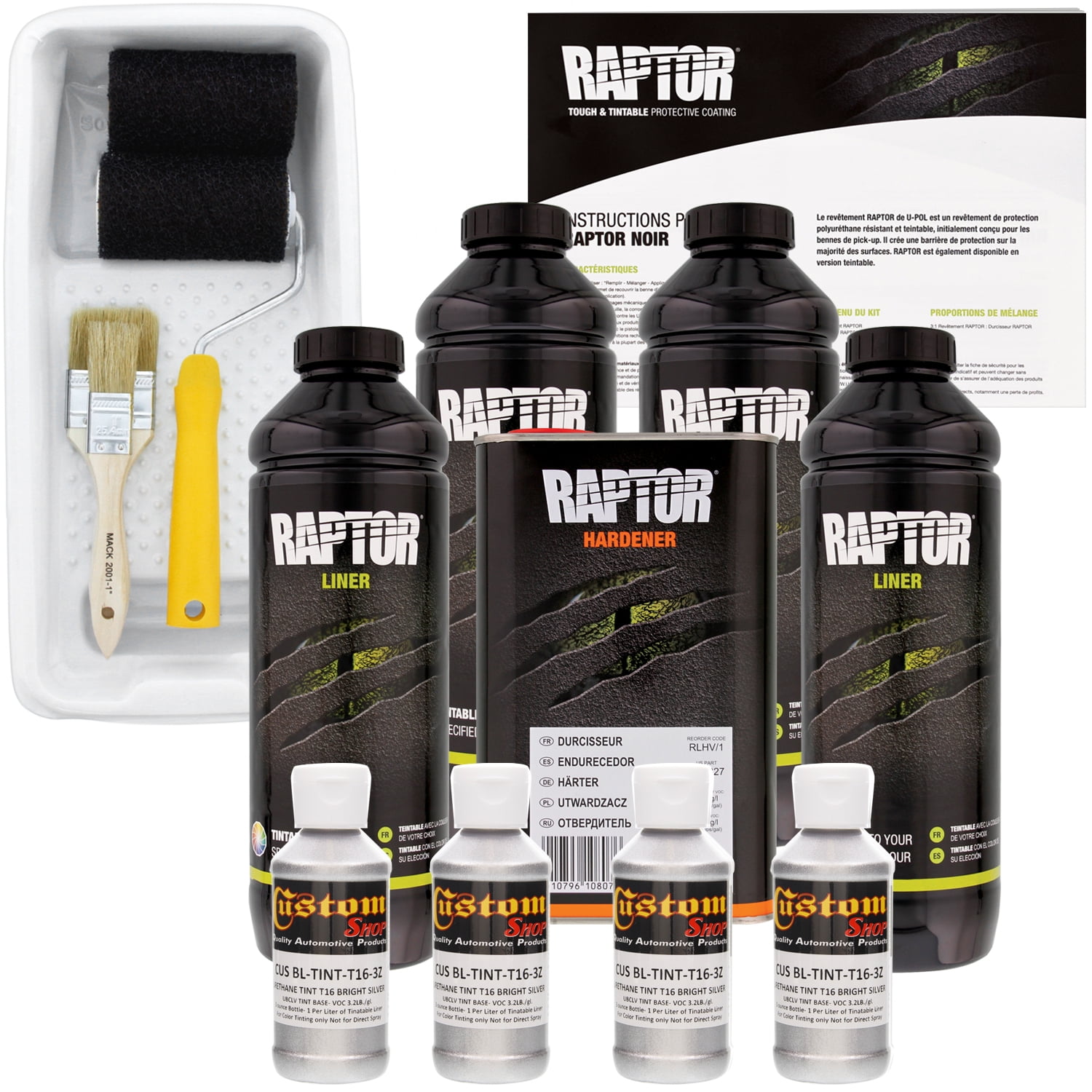Raptor Bright Silver Urethane Spray-On Truck Bed Liner Roller,Tray ...
