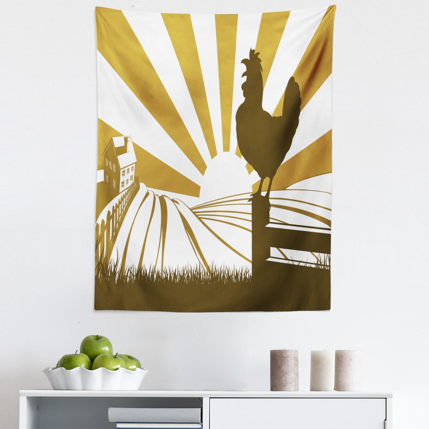 Rooster Tapestry, Morning in the Farm with Cockerel at Dawn with ...
