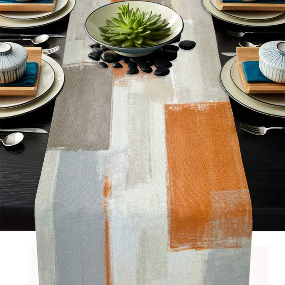 Orange Table Runner Farmhouse Thanksgiving Dining Table Decor Abstract ...