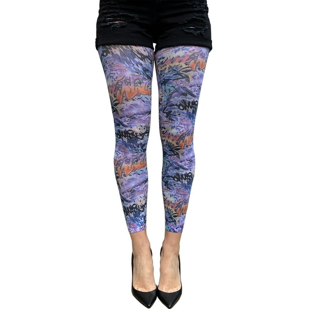 Purple Opaque Patterned Footless Tights Street Art for Women Malka Chic ...