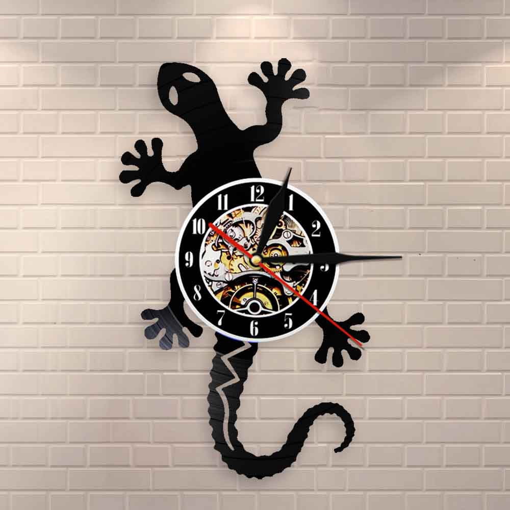 Antique Nature Art Zoology Lizard Wall Clock Safari Gecko Vinyl Record ...