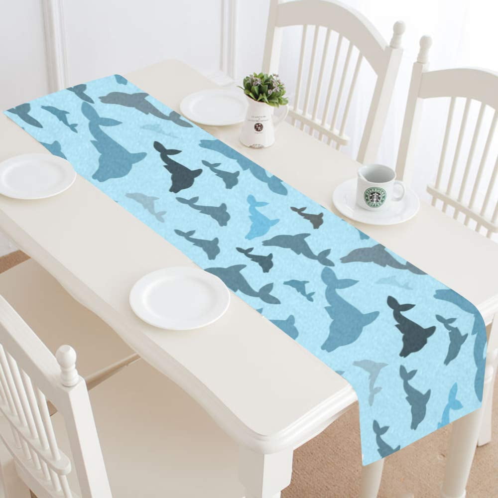 MKHERT Blue Dolphins Table Runner for Kitchen Wedding Party Home Decor ...