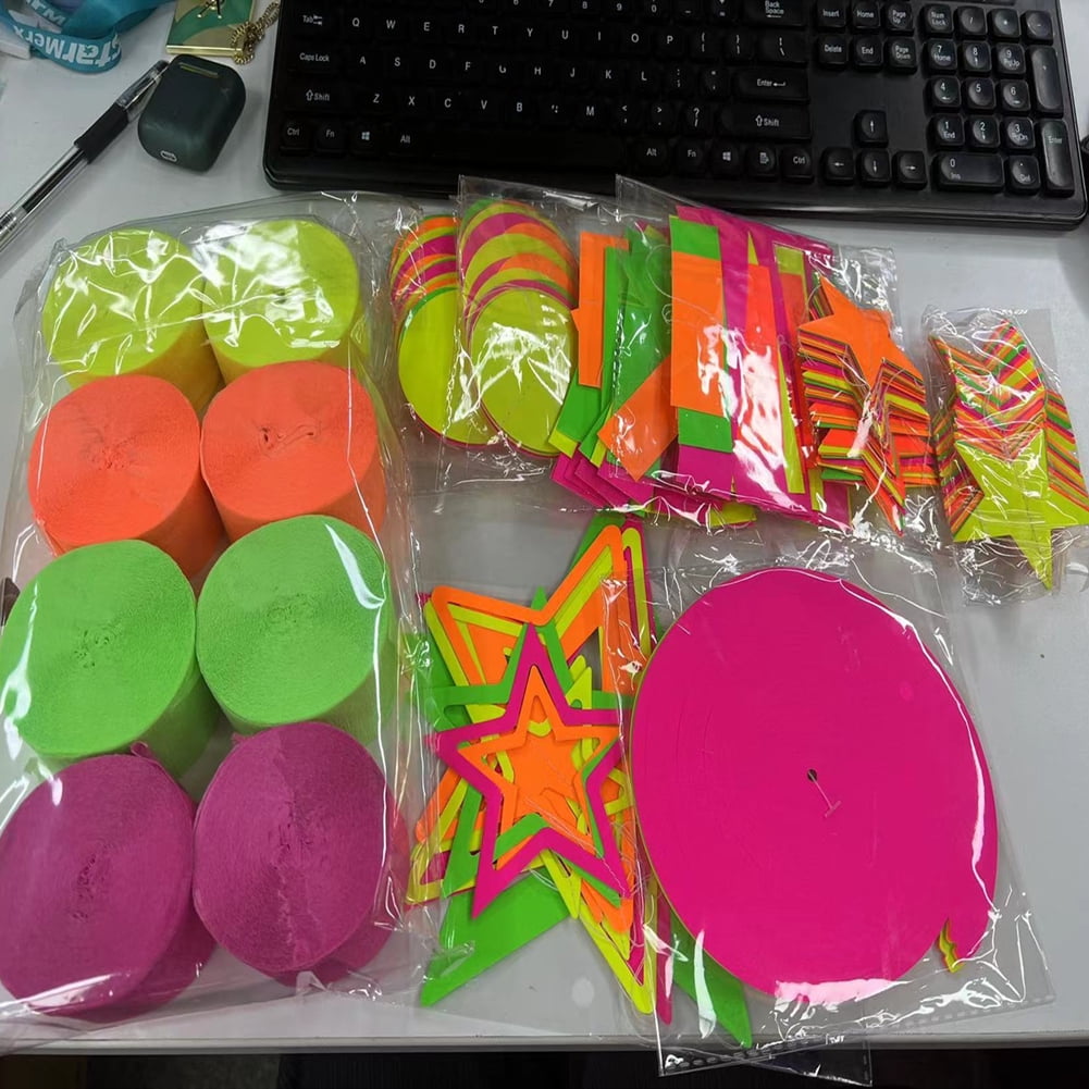 Fluorescent Paper String Pull Flower Disc Pentagram Pull Flag Party ...