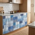 Blue Stripes Blocks Cabinet Curtain, Abstract Coastal Patchwork Ticking ...